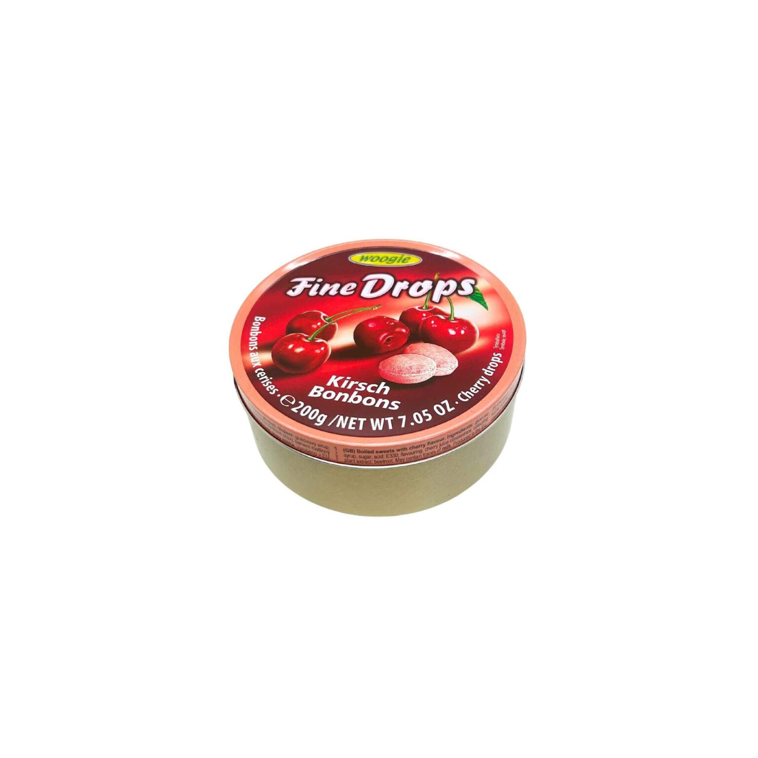 Woggie Fine Drops Cherry Flavour, saldainiai, 200g - Sakrusta.lt